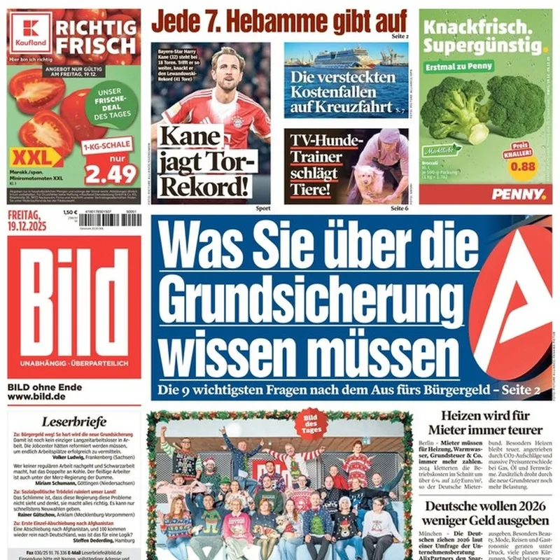Bild - Prima Pagina di oggi, Venerdì 19/12/2025