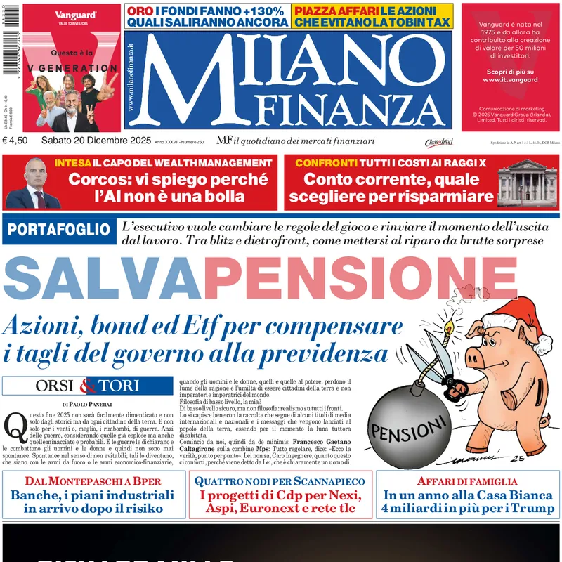 MF Milano Finanza - Prima Pagina di oggi, Sabato 20/12/2025