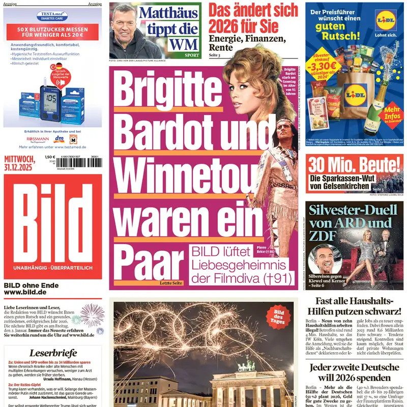 Bild - Prima Pagina di oggi, Mercoledì 31/12/2025