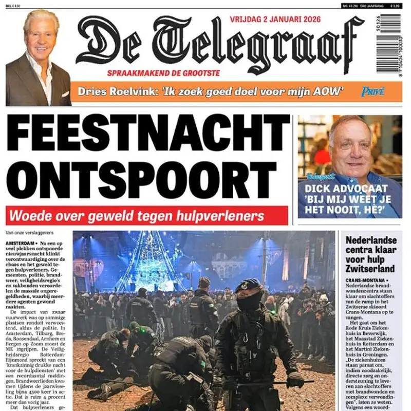 De Telegraaf - Prima Pagina di oggi, Venerdì 02/01/2026