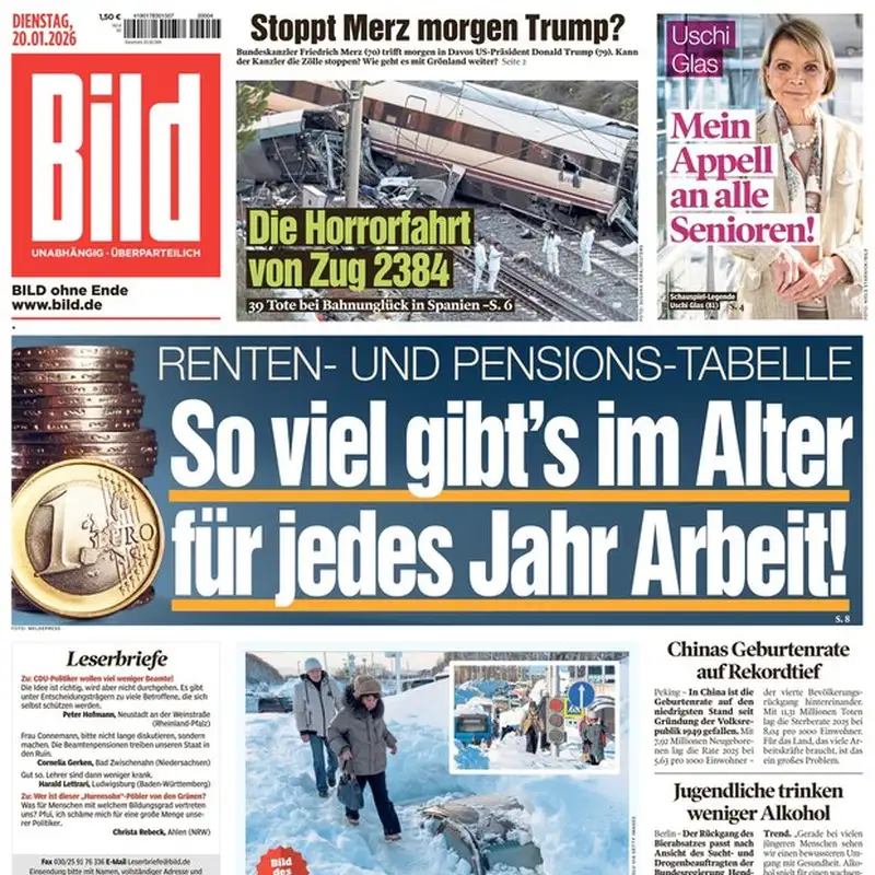 Bild - Prima Pagina di oggi, Martedì 20/01/2026