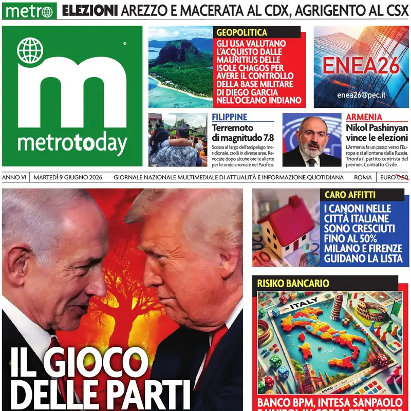 Metro Today - Prima Pagina di oggi - 9 Giugno 2026