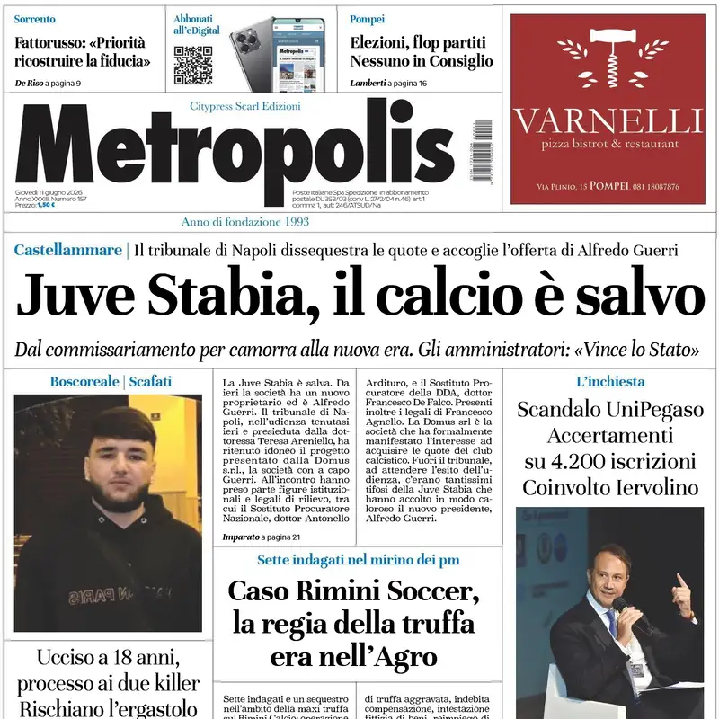 Metropolis | Napoli - Prima Pagina di oggi - 11 Giugno 2026