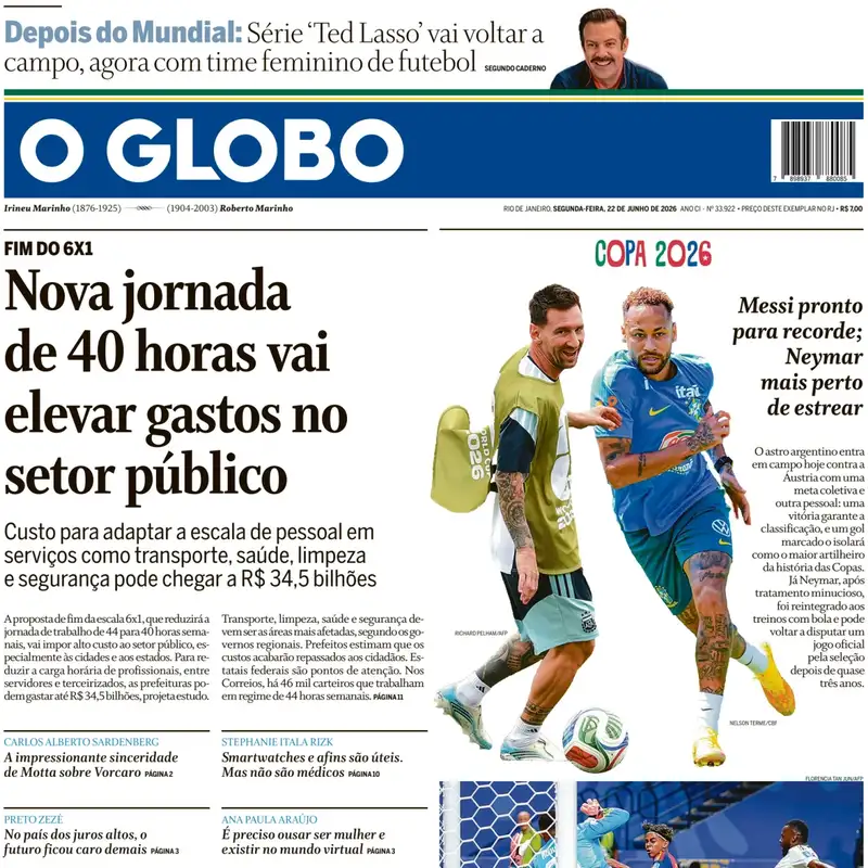 O Globo - Prima Pagina di oggi - 22 Giugno 2026